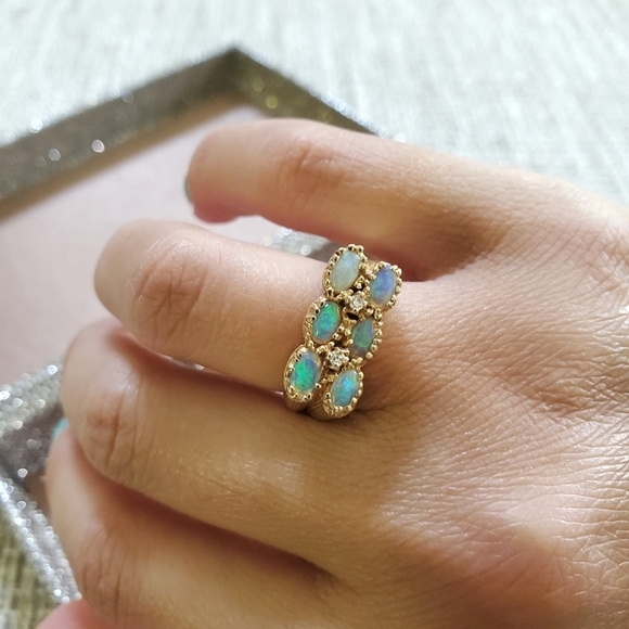 Jewelry | Vintage 14k Gold Australian Opal Diamond Ring | Poshmark
